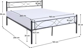 Kovová postel s roštem, 160x200, černá, STELVIA NEW Kondela 0000416495