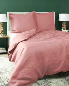 Lněné ložní povlečení Linen 200x200 cm barva růžová látka poloprůhledná, pletený vzor