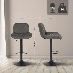 Sada 2 barových židlí Solon černá konstrukce látka – tmavě šedá