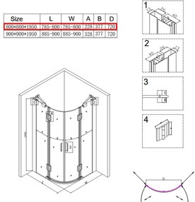 BPS-koupelny Čtvrtkruhový sprchový kout HYD-RK92A 80x80 chrom/transparent - bez vaničky