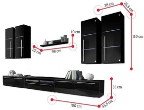 Obývací stěna BARI, horní skříňky: černé, spodní skříňky: bílé