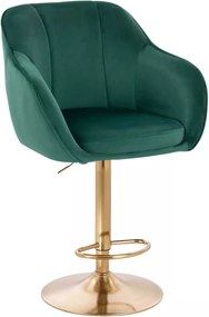LuxuryForm DESIGN Barová židle AVOLA VELUR na zlaté kulaté podstavě - zelená