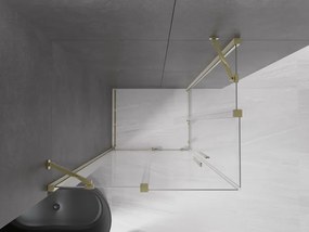 Mexen Velar Duo, sprchový kout s posuvnými dveřmi 90(dveře) x 80(dveře) cm, 8mm čiré sklo, zlatý lesklý profil, 871-090-080-02-50