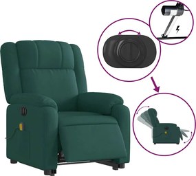 Elektrické zvedací masážní polohovací křeslo zelené textil 3205244