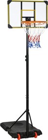 SPORTNOW Nastavitelný Basketball Koš 178-208 cm s Kolečky pro Děti 6+ Let s Plnitelnou Základnou pro Outdoor 75x56x210-240 cm Žlutá a Černá | Aosom