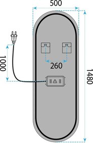 Tutumi Oválné zrcadlo 150x50 cm s regulovatelným LED osvětlením HOM-01525