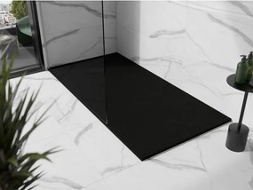Mexen Stone+, obdélníková vanička z minerálního kompozitu 180 x 70 cm, černá, černá krytka, 44707018-B