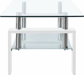 Konferenční stolek bílý a průhledný 95x55x40 cm tvrzené sklo 330304