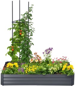 Outsunny Velkokapacitní Obdélníkový Kovový Zahradní Květináč 180 x 90 x 29,5 cm s Tyčemi pro Rajčata a Popínavé Rostliny | Aosom
