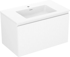 Mexen Rivel, koupelnová skříňka 80 cm s umyvadlem Otis, 1 zásuvka, drážkovaná, bílá matná, 91A20-08047-1-BF01-W18M01