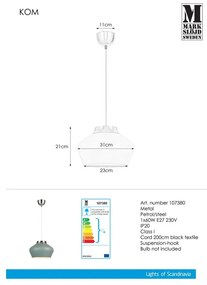 Modrošedé závěsné svítidlo Markslöjd Kom