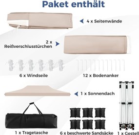 Costway Pavilon skládací pavilon s 6 odnímatelnými bočními stěnami a pytli