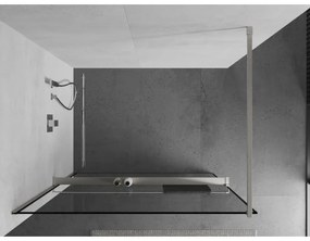 Mexen Kioto+, sprchová zástěna Walk-In s poličkou a věšákem 130 x 200 cm, 8mm čiré sklo černý vzor, ​​broušená ocel profil, 800-130-121-97-70