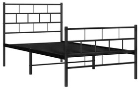 Kovový rám postele s hlavovým a nožním čelem černý 90 x 190 cm