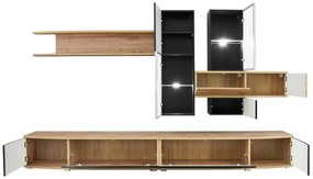 Casarredo - Komfort nábytek Obývací stěna, sestava  MARMOTA/MANHATTAN s LED osvětlením, černý lesk/dub wotan