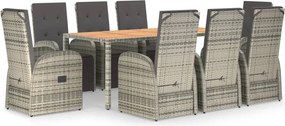9dílný zahradní jídelní set s poduškami šedý polyratan 3157596
