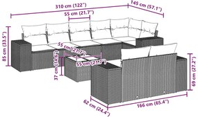 9dílná zahradní sedací souprava s poduškami černá polyratan 3255163