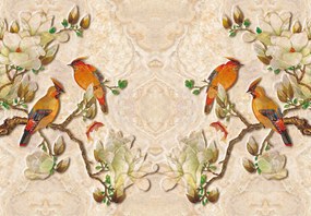 Fototapeta - Ptáci, mramorový dekor (245x170 cm)