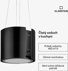 Klarstein Skyfall, digestoř, 45 cm, ostrůvková, 402 m³/h, LED, nerezová ocel, černá