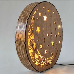 Dřevěná LED stolní lampa Měsíc a hvězdy – Noční lampa| SENTOP LED0612
