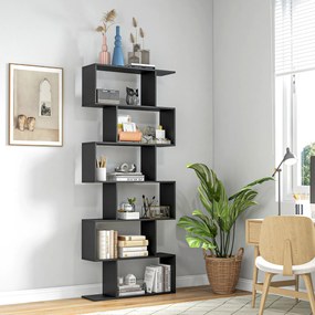 HOMCOM Moderní Knihovna se 6 Policemi pro Jídelnu, Obývací Pokoj a Kancelář 80x23x192 cm Černá