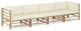 4dílná zahradní sedací souprava + krémově bílé podušky bambus,  3058205