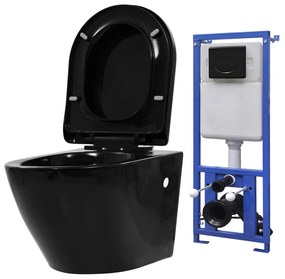 Závěsná toaleta s podomítkovou nádržkou keramická černá - Default Title