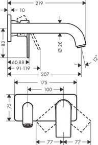 Hansgrohe Vernis Shape, umyvadlová baterie pod omítku, EcoSmart, černá matná, 71578670