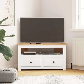 Rohová TV skříňka bílá 93x49x49 cm masivní borovice řada Panama 282687