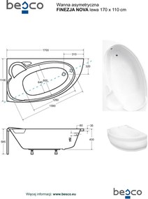 Besco FINEZJA NOVA 170 x 110 cm VANFINN170L vana bez nožiček levá