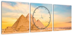 Obraz egyptských pyramid (s hodinami) (90x30 cm)