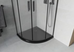 Mexen Rio, čtvrtkruhový sprchový kout s posuvnými dveřmi 80 (dveře) x 80 (dveře) x 190 cm, 5mm sklo námraza, černý profil + černá sprchová vanička SLIM, 863-080-080-70-30-4170B