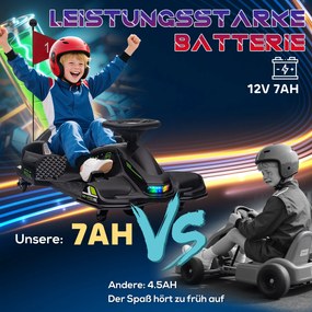 HOMCOM Dětský elektrický go-kart 12V 3-8 km/h Drift Kart s režimem driftu, pomalým startem, go-kartem s osvětlením a hudbou, bezpečnostním pásem pro …