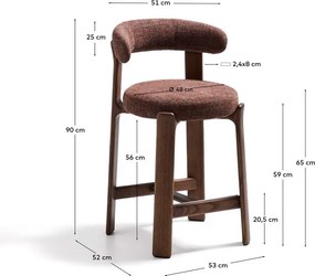 Hnědá/v tmavě přírodní barvě barová židle z jasanového dřeva (výška sedáku 65 cm) Granite – Kave Home