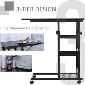 HOMCOM Stolek se Společkami 80x40 cm C-Formovaný Pohovkový Stolek s Nastavitelnou Výškou 3 Úrovně 72-82 cm Kovový Rám pro Obývací Pokoj a Kuchyni Čer…