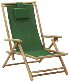 Skládací polohovací křeslo, zelené, bambusové a látkové 313027