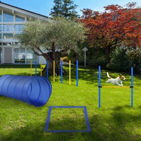 Tréninková sada PawHut agility slalomové překážky tunelové cvičiště pro psí sporty z PE a polyesteru v modré a žluté barvě pro aktivní psy