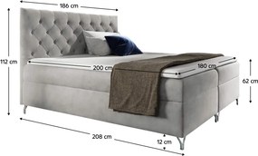 Boxspringová postel, 180x200, světle šedá látka Velvet, GULIETTE + dárek