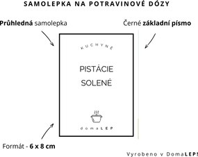 PISTÁCIE SOLENÉ - omyvatelná samolepka na dózu, výběr rozměrů Ø 5 cm / 5 x 5 cm / 6 x 8 cm | DomaLEP tvar: KOLEČKO, barva: PRŮHLEDNÁ - ČERNÉ písmo, velikost: Ø 5 cm - tučné písmo