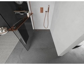 Mexen Kioto, sprchová zástěna Walk-in s poličkou a věšákem 135 x 200 cm, 8mm čiré sklo, profil růžové zlato, 800-135-121-60-00