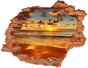 Wallmuralia Díra 3D ve zdi na stěnu Západ slunce pláž 90x70 cm