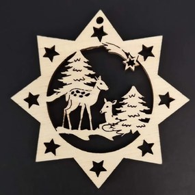 AMADEA Dřevěná ozdoba hvězda se srnkami 8 cm
