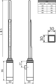 Sapho, ONE topná tyč s termostatem, 600W, chrom, ONE-C-600