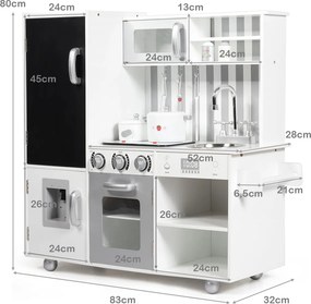 Costway Dětská kuchyňka s tabulí a simulovanými zvuky – 83 × 32 × 80 cm, bílý