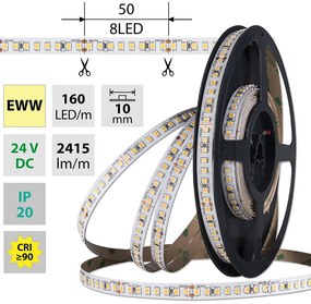 Led pásek smd2835 eww, 160led/m, 19,2w/m, dc 24v, 2415lm/m, cri90, ip20, 10mm, délka 1m