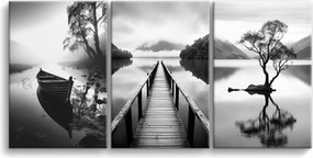 Obrazy do obývacího pokoje Černobílý Triptych Obraz na zeď Krajina 60x120 cm