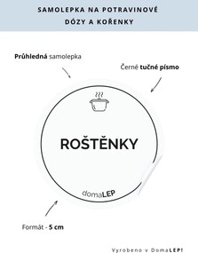 Samolepka na kořenky ROŠTĚNKY průhledná 5 cm tučné písmo