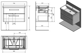 Sapho, THEIA umyvadlová skříňka 75,6x50x44,2cm, 2x zásuvka, bílá (TH080), TH080-3030
