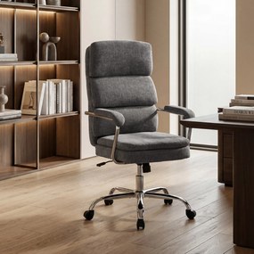 HOMCOM ergonomická kancelářská židle z chenillu s polstrovanými loketními opěrkami, nastavitelná výška a sklon, 360° otočná, šedá
