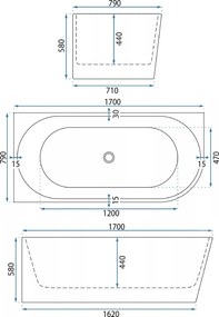 Rea Bellanto Slim, rohová akrylátová vana 1700x790x580 mm, levá, bílá, REA-W0131